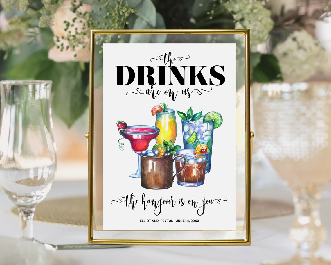 WEDDING BAR SIGN, Printable Template for Open Bar Sign, Drink Sign With ...