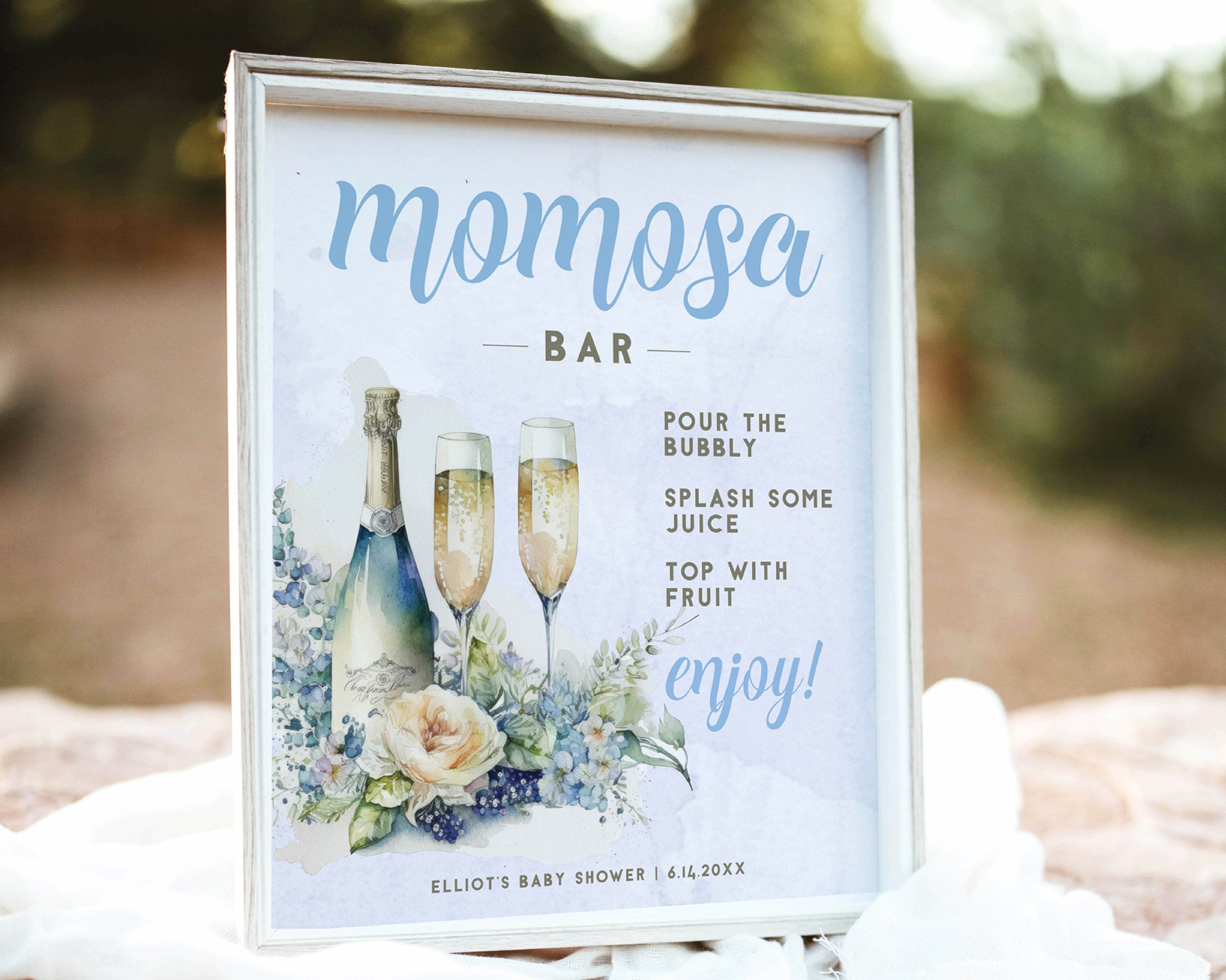 MOMOSA BAR SIGN Blue Baby Shower Sign for Mimosa Bar Mom-osa - Etsy