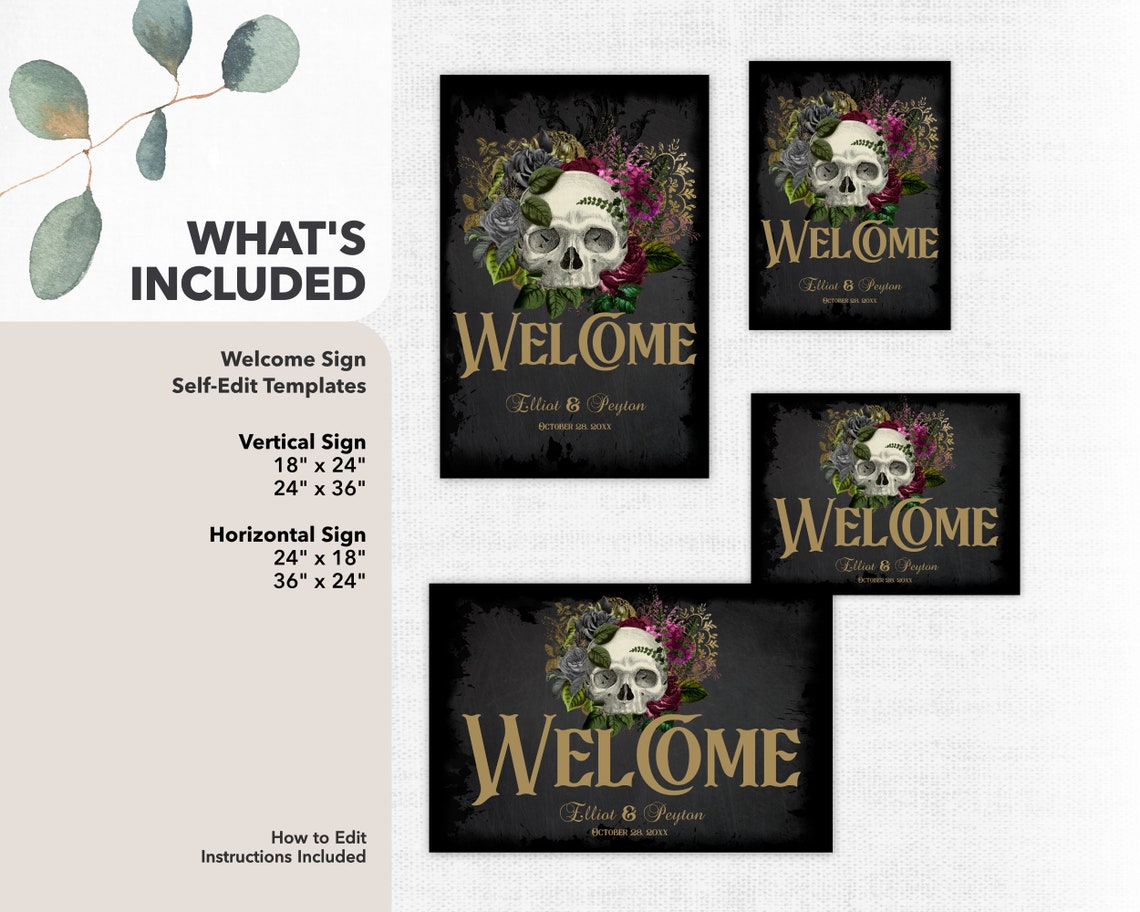 Goth Wedding Welcome Sign Template With a Masquerade Skull of Pink ...