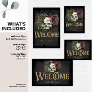 Goth Wedding Welcome Sign Template With a Masquerade Skull of Pink ...