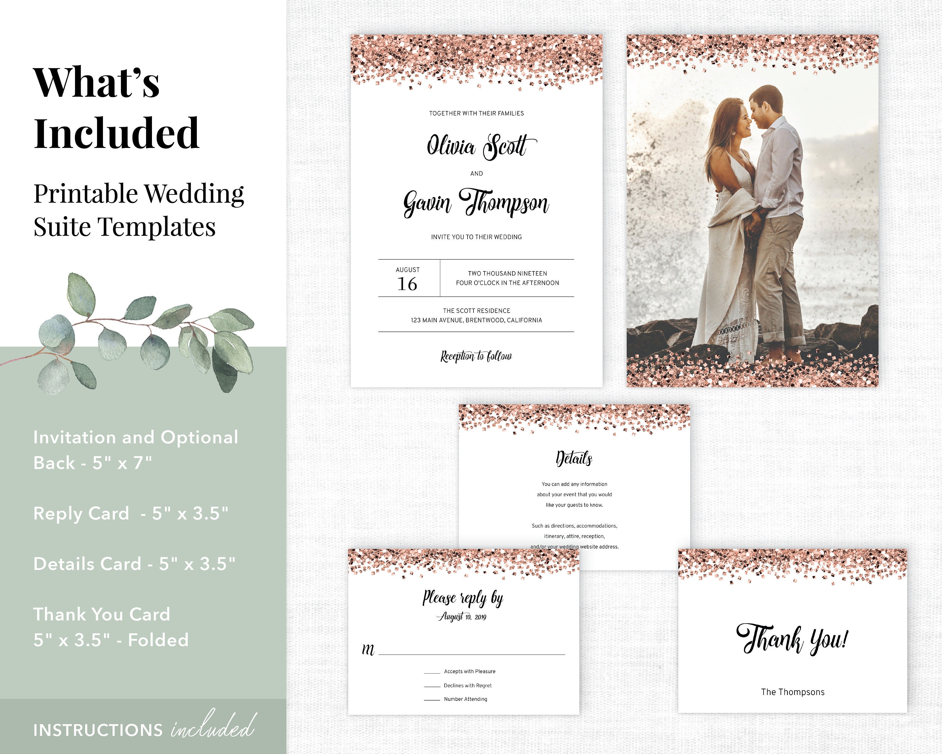 Rose Gold Wedding Invitation Template Glitter Wedding - Etsy