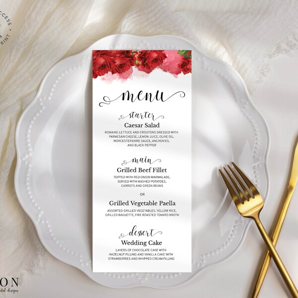 Red Rose Wedding Menu - Etsy
