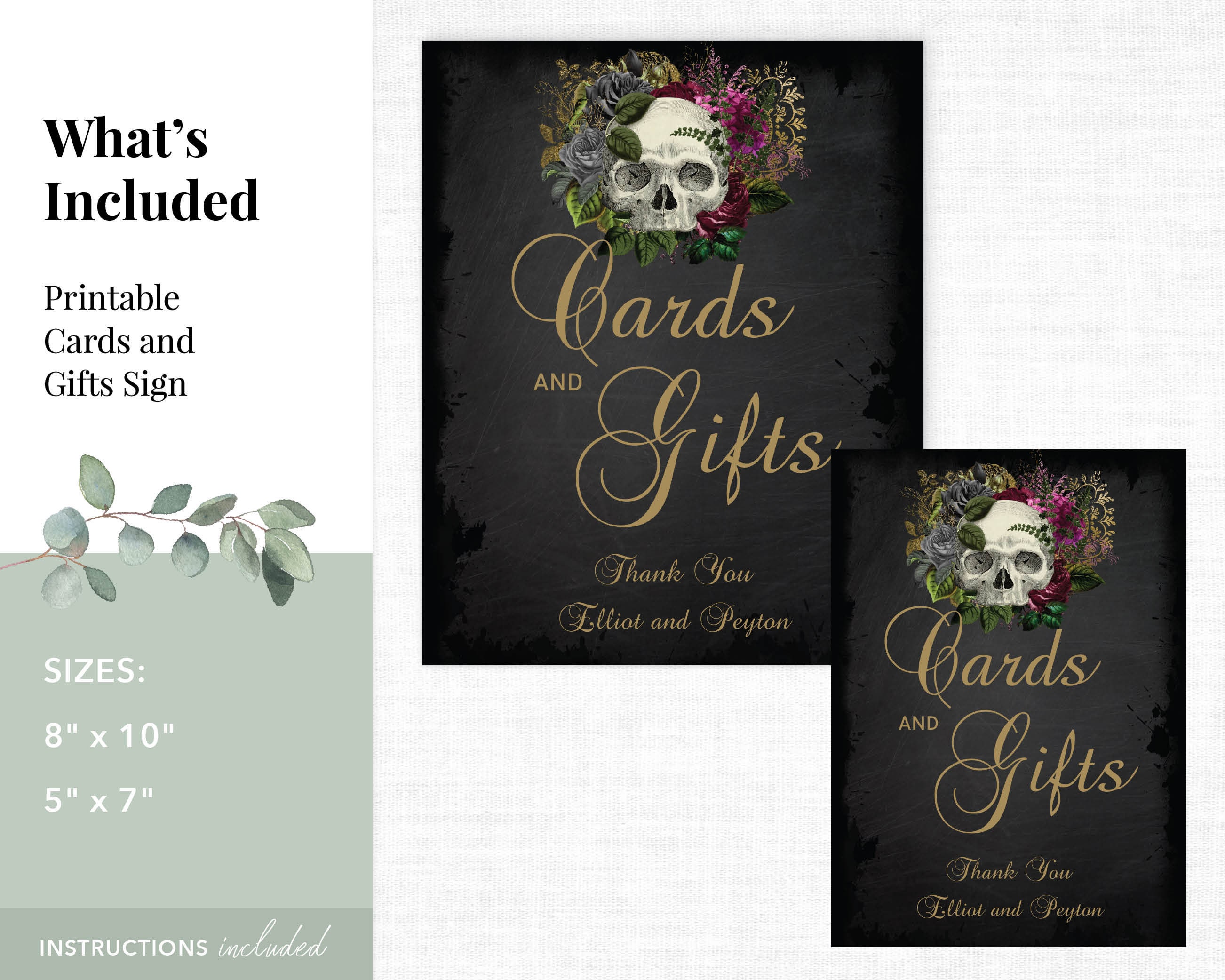 Goth Gift Table Sign With a Masquerade Skull of Pink Flowers and Black ...