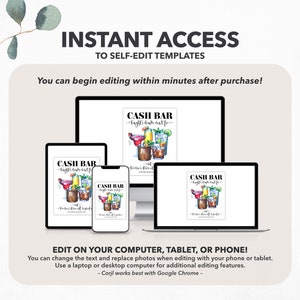 CASH BAR SIGN, Printable Template Drink Sign With Cocktails, Drinks ...