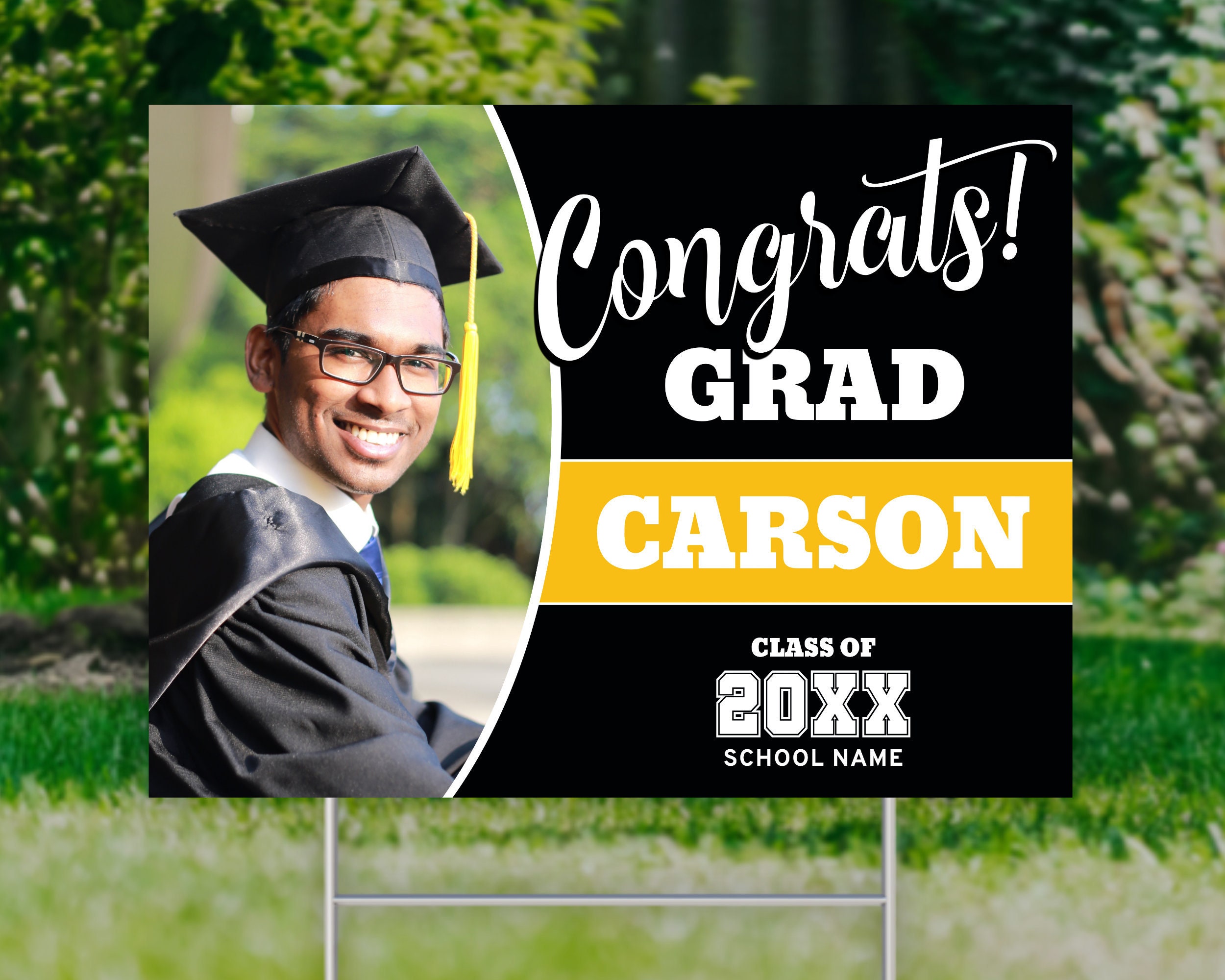 Graduation Yard Sign, Photo Lawn Sign Editable Template, Black and ...
