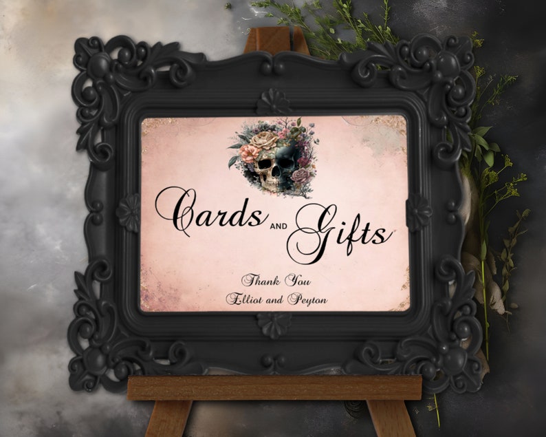 Gothic Wedding Cards & Gifts Sign Template With a Pink Floral Skull ...