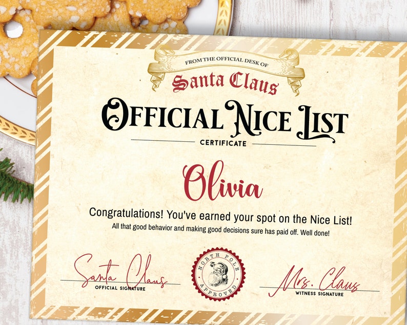 Official Letter From Santa And Nice List Certificate With Etsy