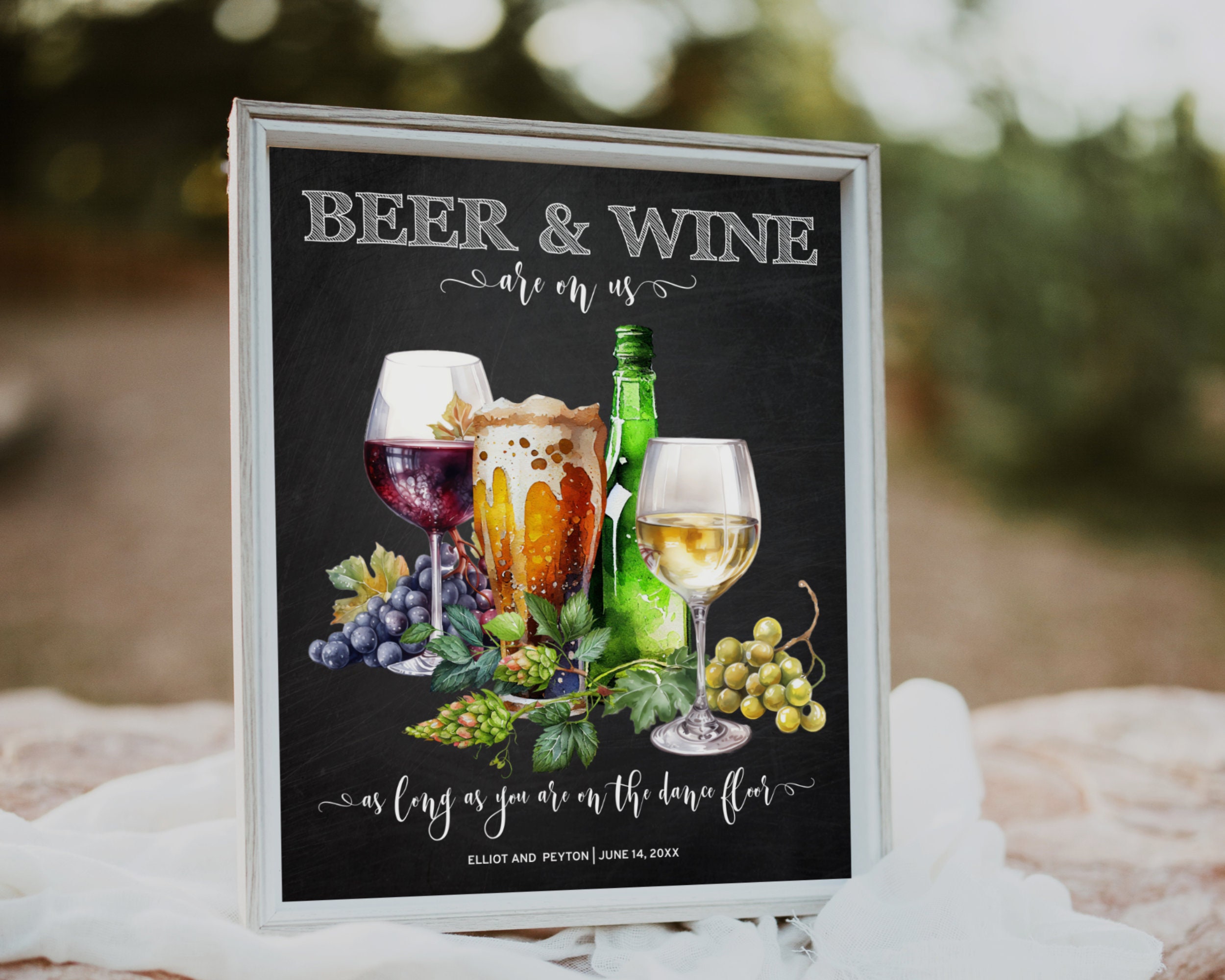 BEER & WINE SIGN, Printable Chalkboard Drink Sign With Wine and Beer ...