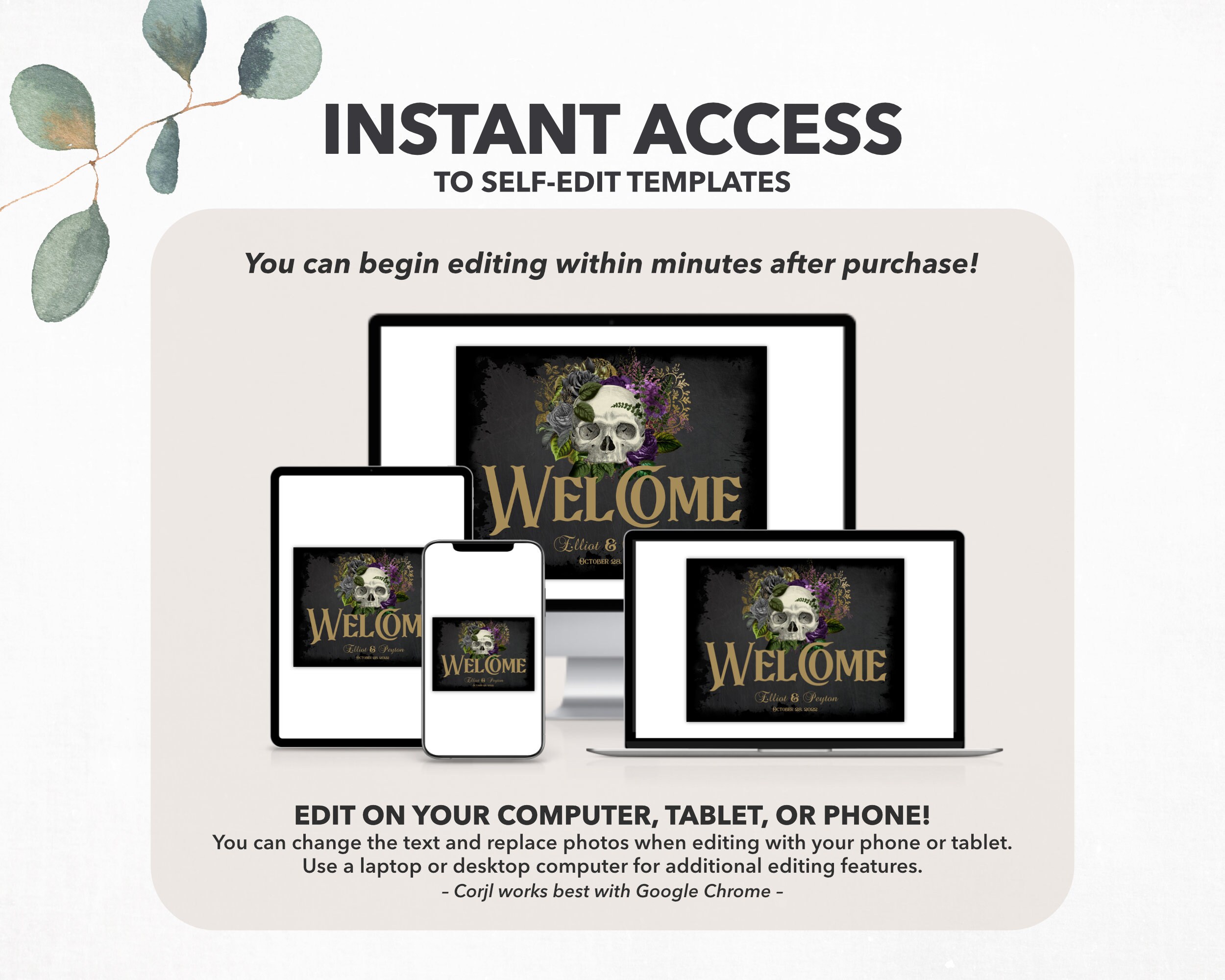 Goth Wedding Welcome Sign Template With a Masquerade Skull of Purple ...