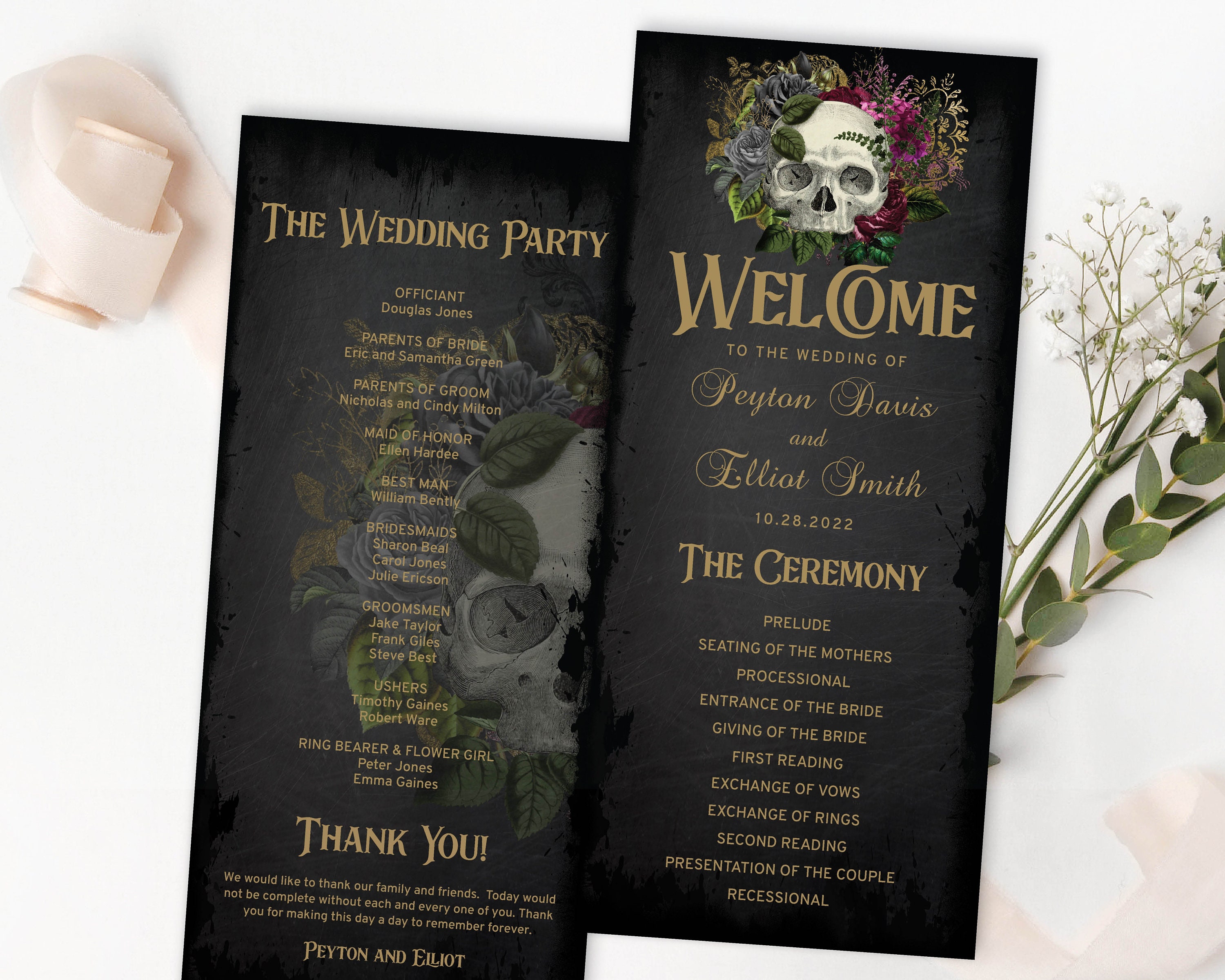 Goth Wedding Program Template Download With a Masquerade Skull - Etsy