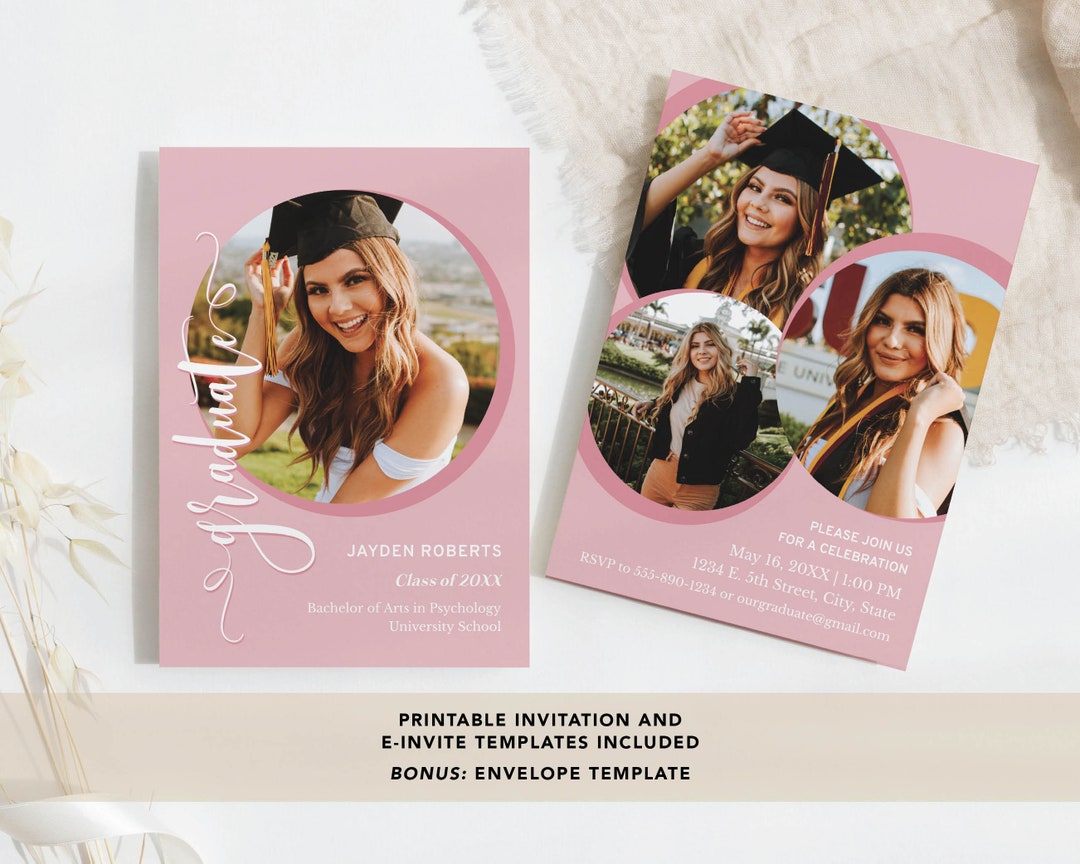Pink Graduation Invitation Template Photo Graduation Invite - Etsy