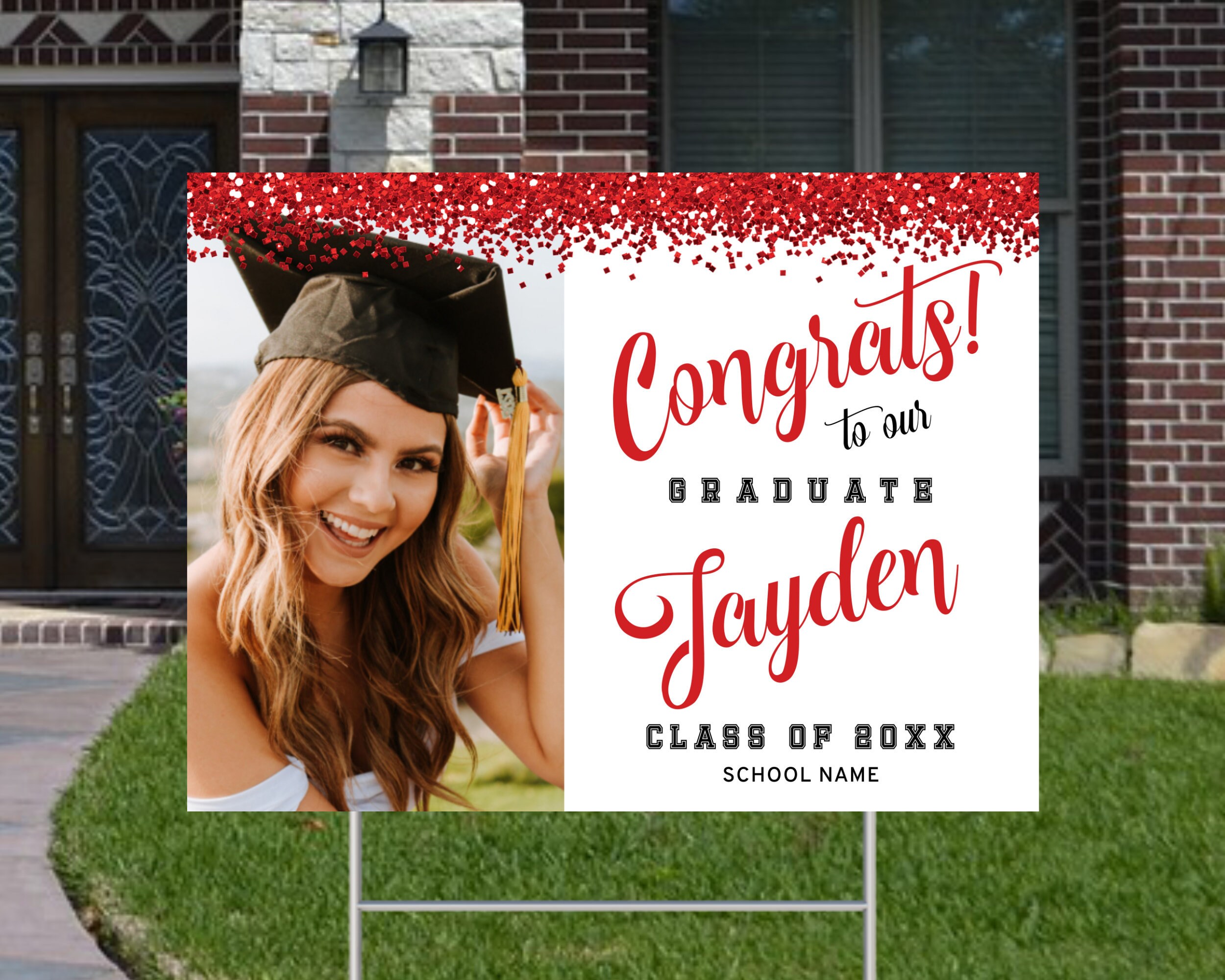 Graduation Yard Sign Template | Photo Lawn Sign, Red and White ...