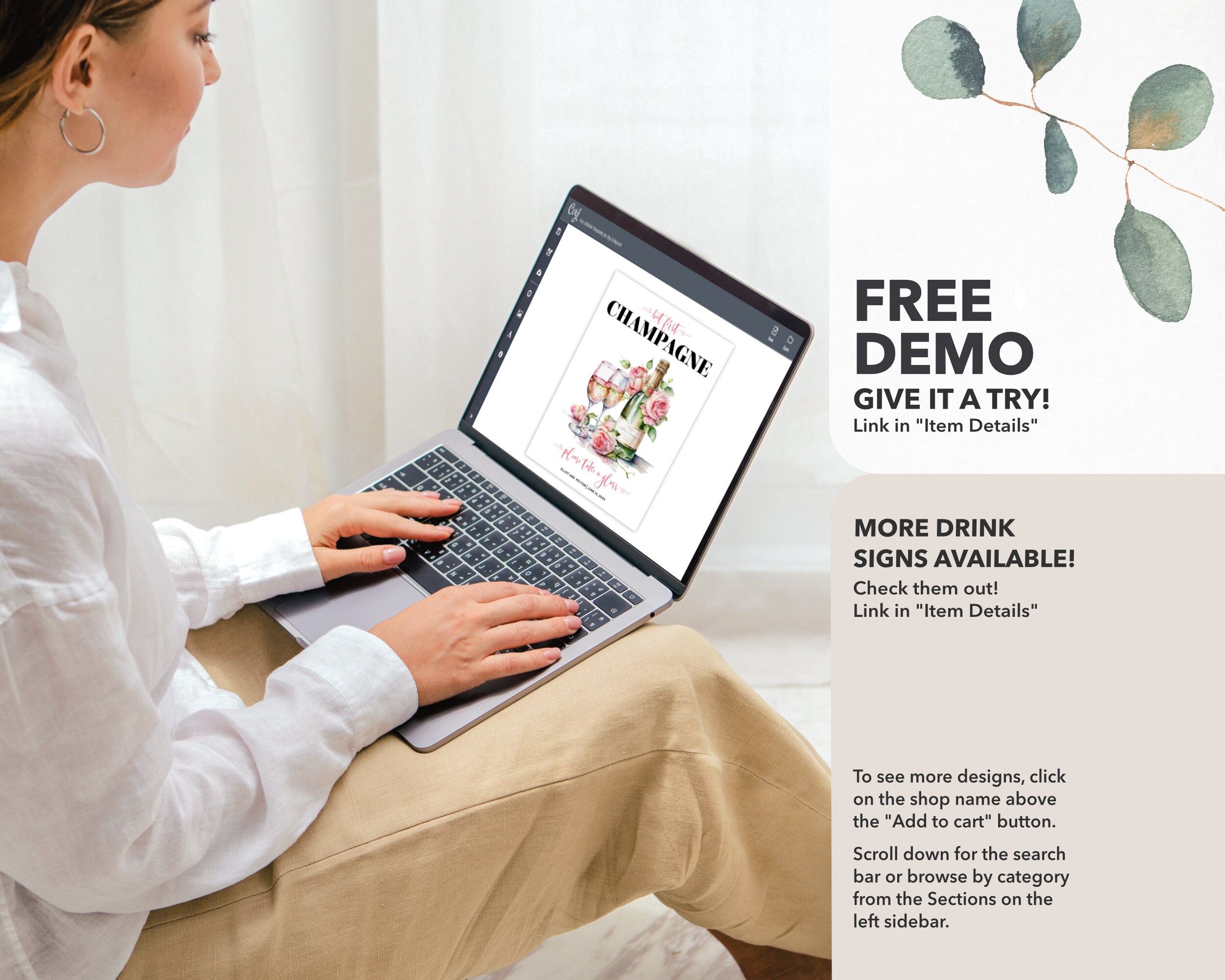 CHAMPAGNE BAR SIGN, Printable Drink Sign With Champagne Bottle, Glasses ...