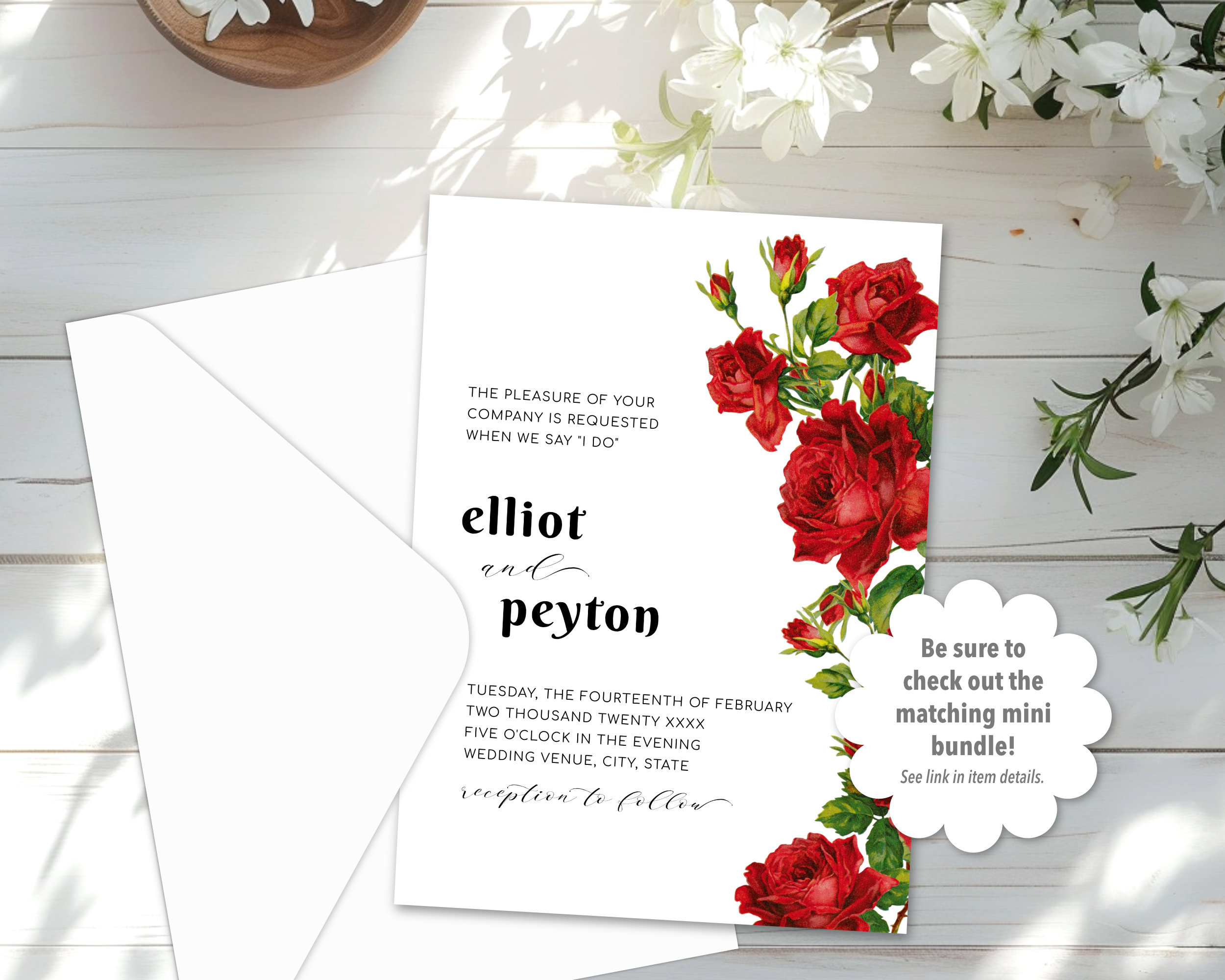 Floral Wedding Invitation Template Download With Beautiful Red Roses ...