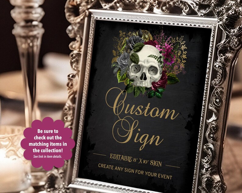 Goth Custom Wedding Sign Template With a Masquerade Skull of Pink ...