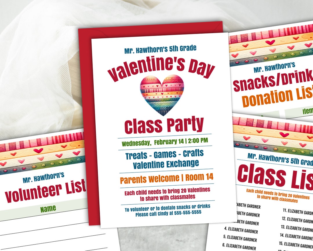 RETRO HEART VALENTINES Day Class Party Invitation, Valentine’s ...