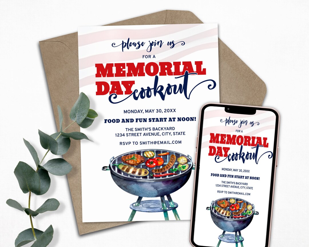 MEMORIAL DAY INVITATION, Backyard Bbq Summer Party, Red White Blue ...