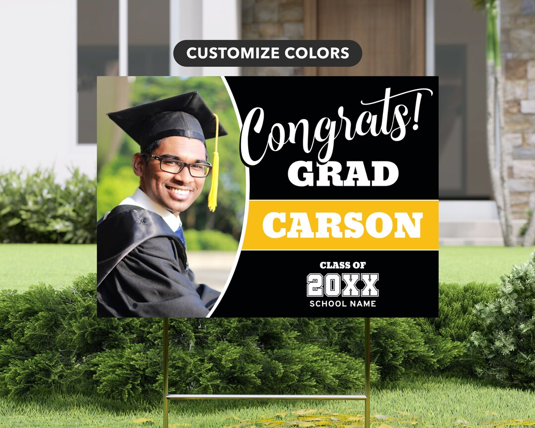 Graduation Yard Sign, Photo Lawn Sign Editable Template, Black and ...