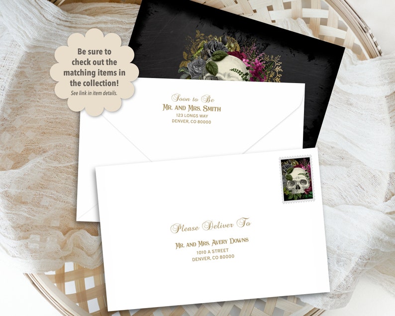 Goth Wedding Envelope Templates in Gold Lettering to Match the ...