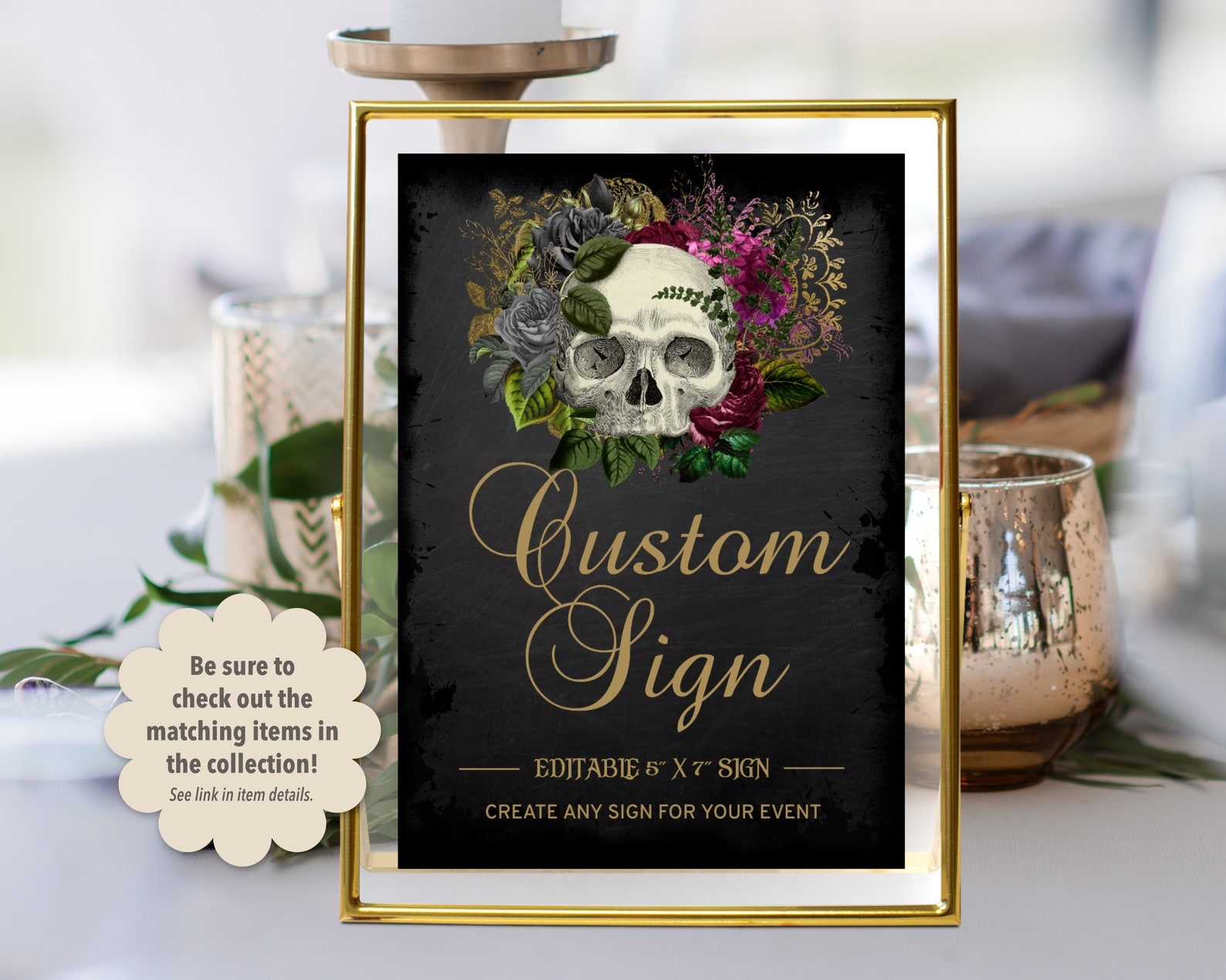 Goth Custom Wedding Sign Template With a Masquerade Skull of Pink ...