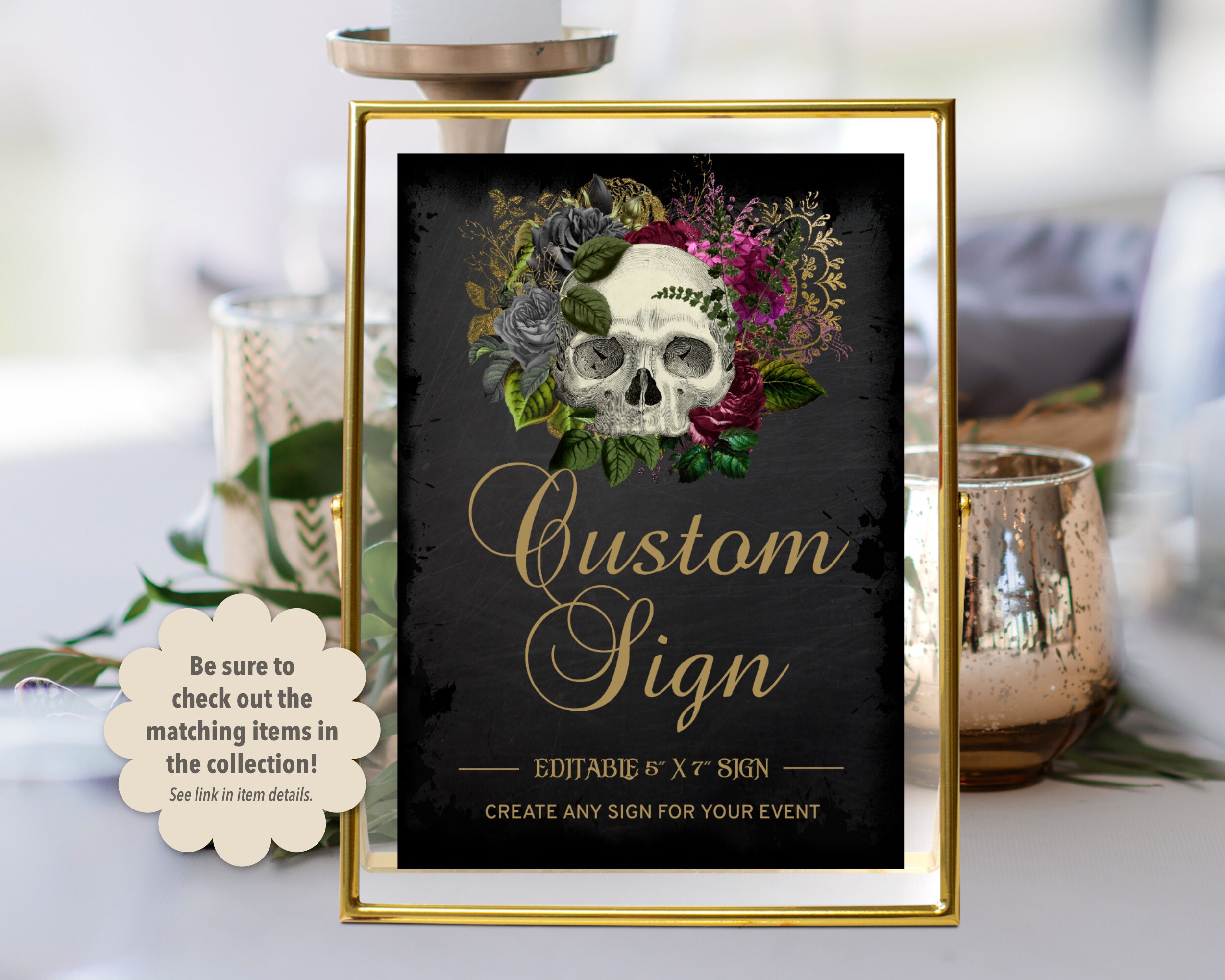 Goth Custom Wedding Sign Template With a Masquerade Skull of Pink ...