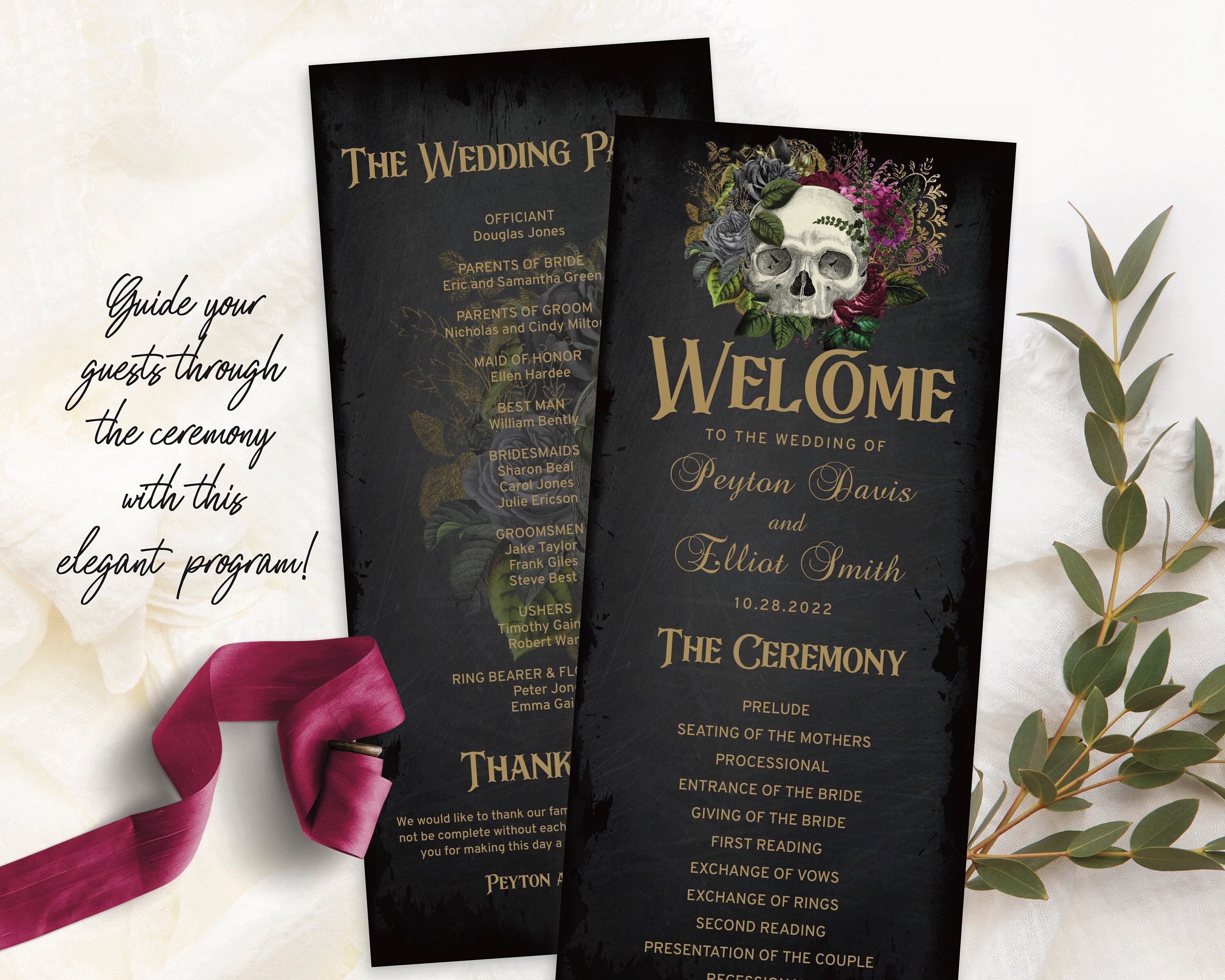 Goth Wedding Program Template Download With a Masquerade Skull - Etsy