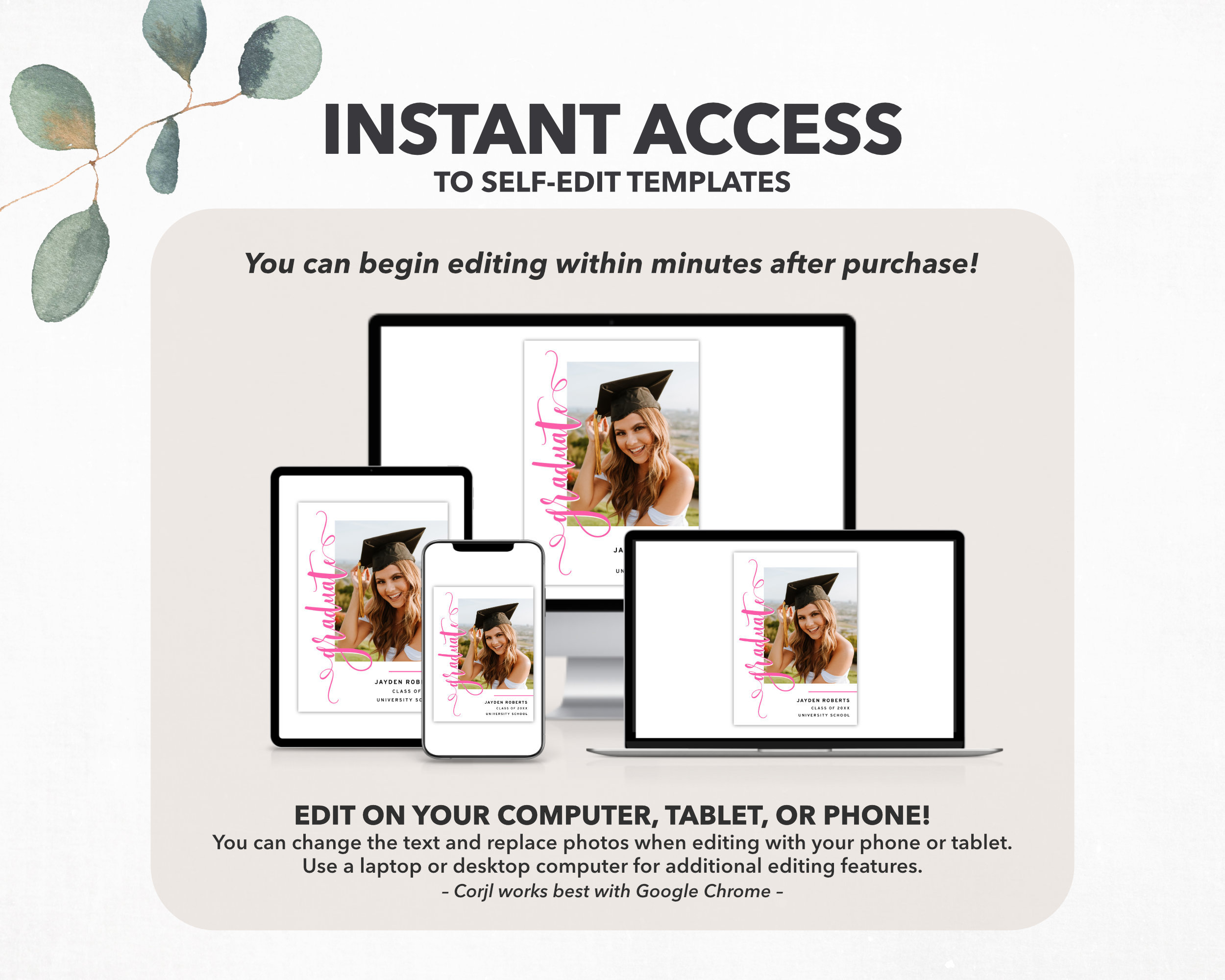 Photo Graduation Invitation Template, Pink Graduation Printable Invite ...