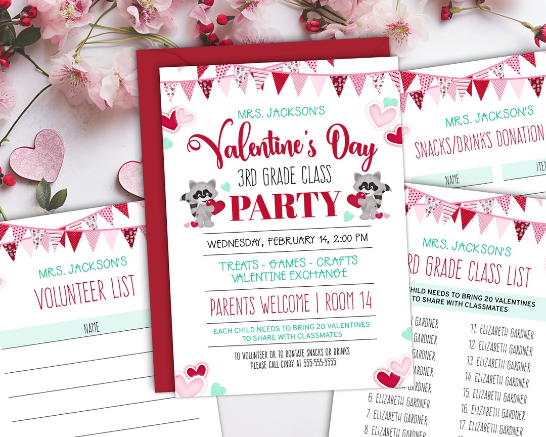 VALENTINES DAY Class Party Invitation, Editable Valentine’s Classroom ...