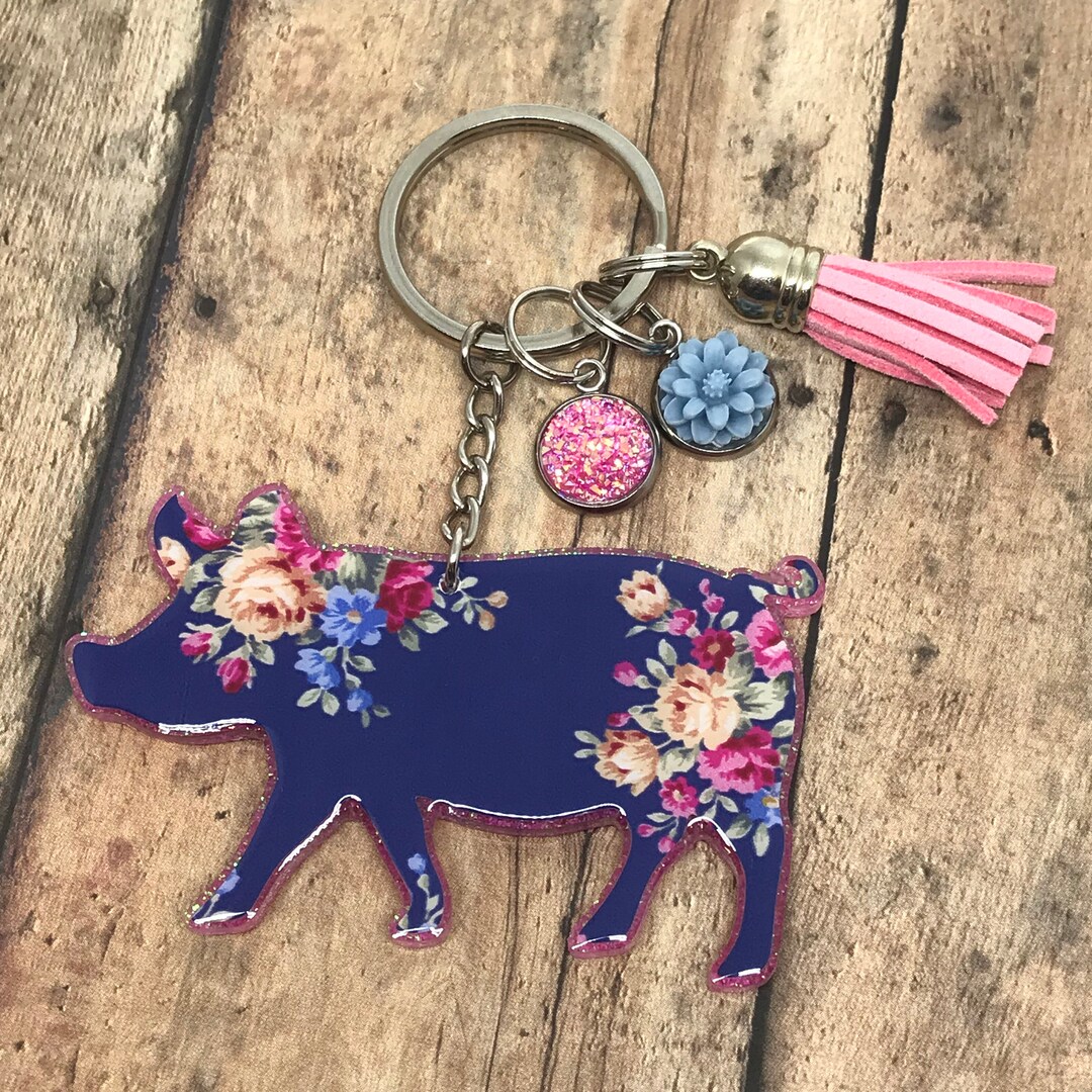 Acrylic Keychain Glitter Keychain With Tassel Pig Keychain - Etsy