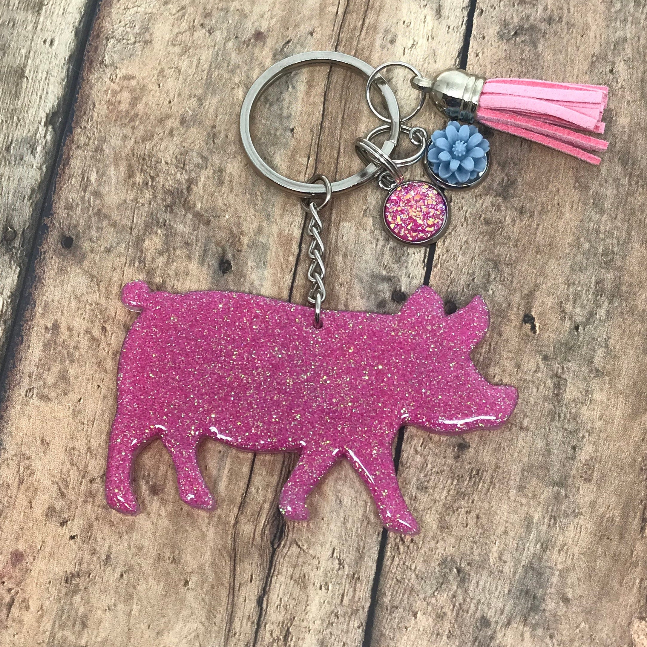 Acrylic Keychain Glitter Keychain With Tassel Pig Keychain | Etsy