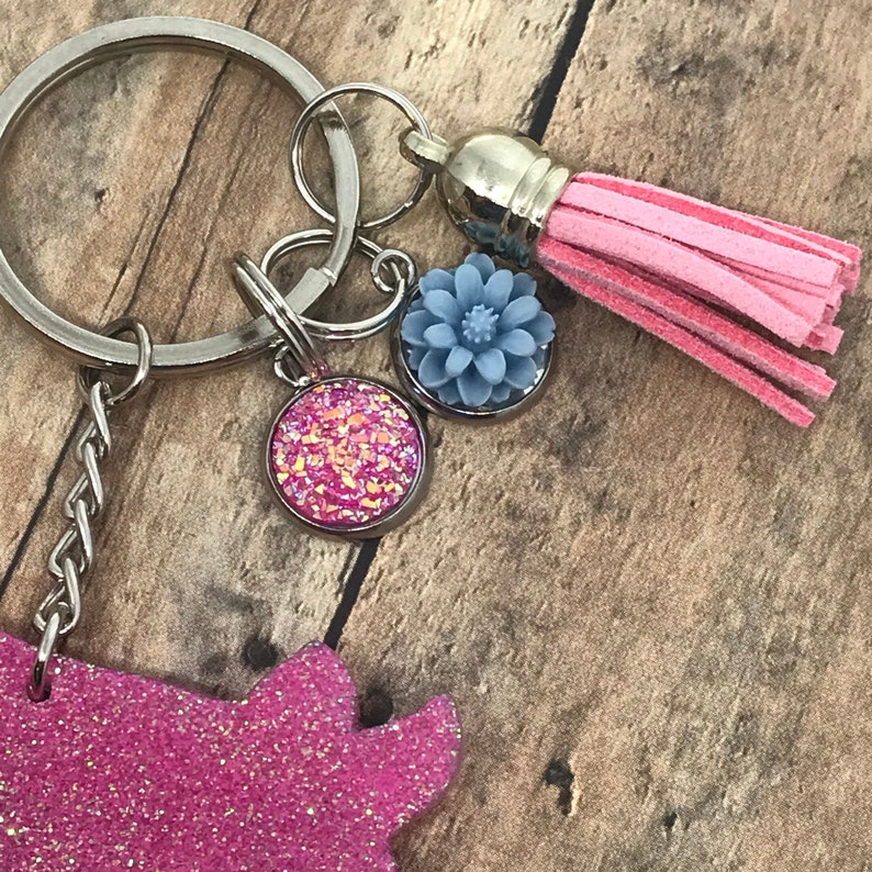 Acrylic Keychain Glitter Keychain With Tassel Pig Keychain | Etsy