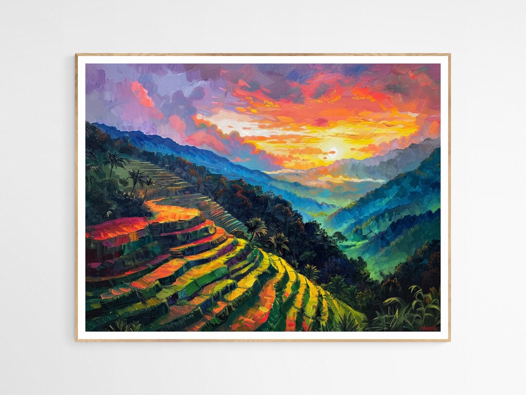 Vibrant Banaue Rice Terrace Art Print | Filipino Art, Cultural Wall ...