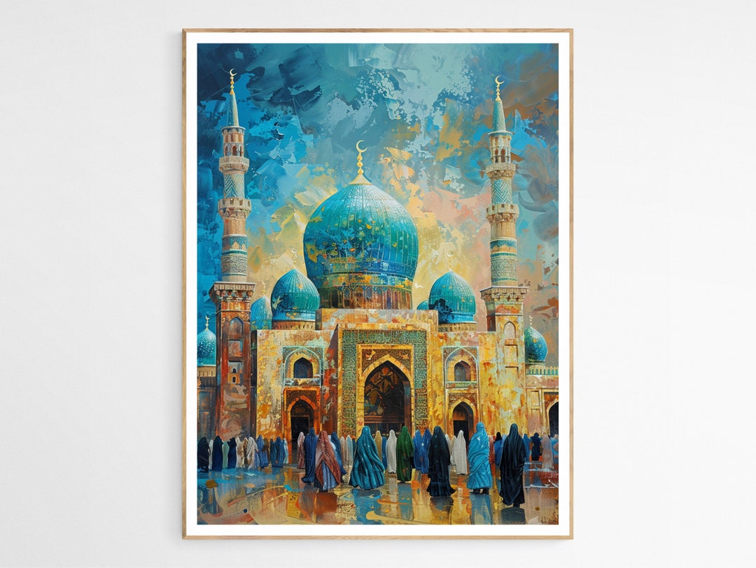 Muslims Gathering Islamic Art Print | Vibrant Old Architecture Wall ...