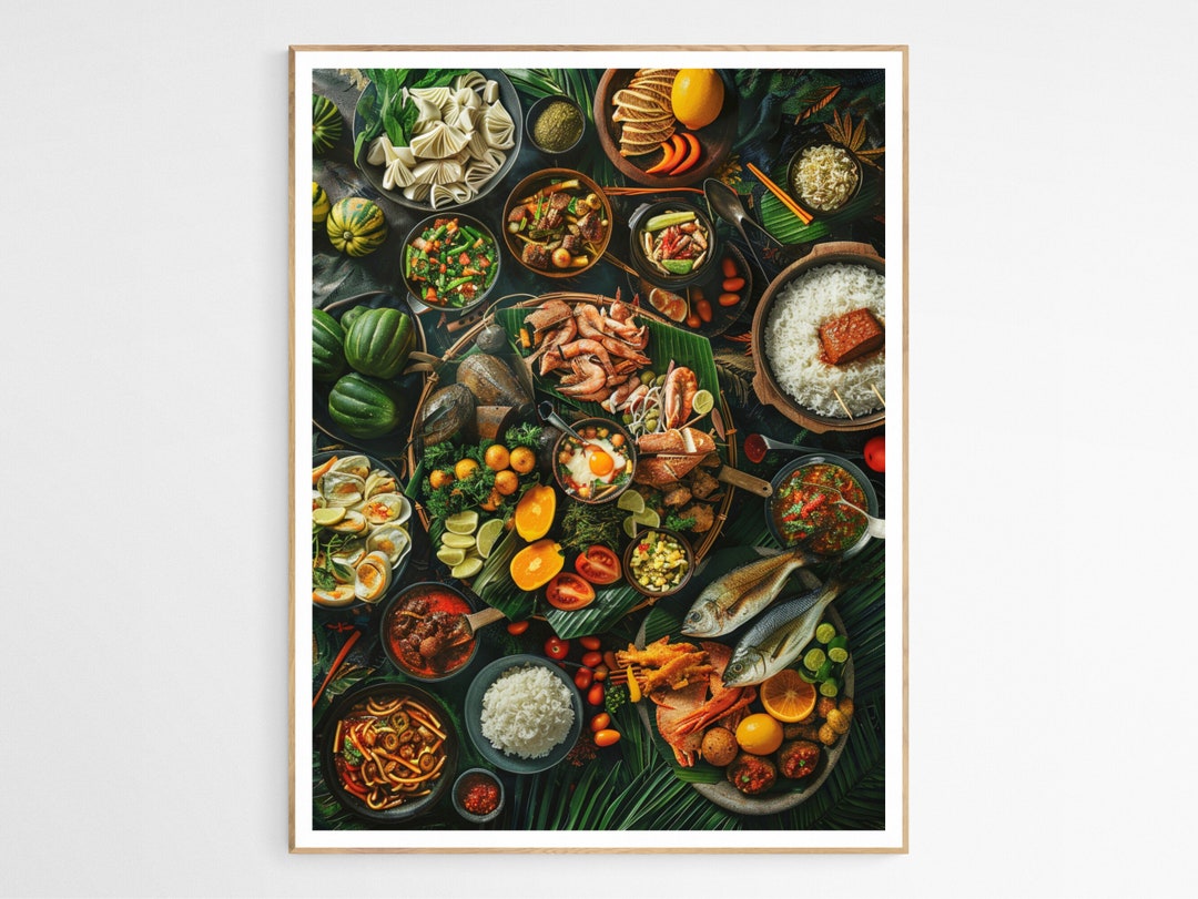 Filipino Kamayan Feast Art Print | Filipino Cuisine Art, Traditional ...