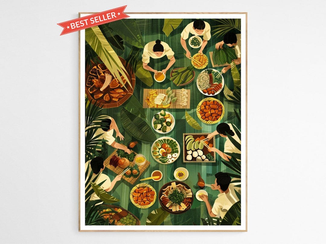Family Meal Filipino Boodle Fight Feast Art Print | Pinoy Art Decor ...