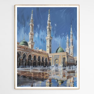 Nabawi Mosque Rawda Madinah Art Print | Elegant Mosque Painting ...