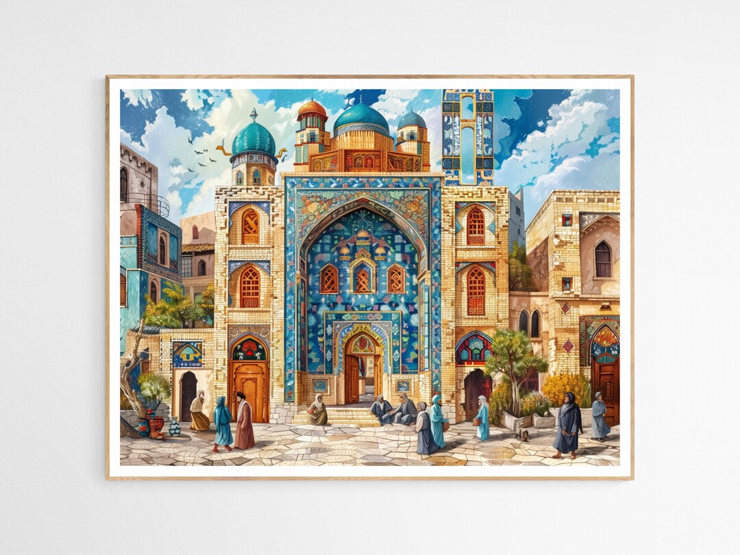 Enchanting Persian Courtyard Art Print | Abstract Persian Art Print ...