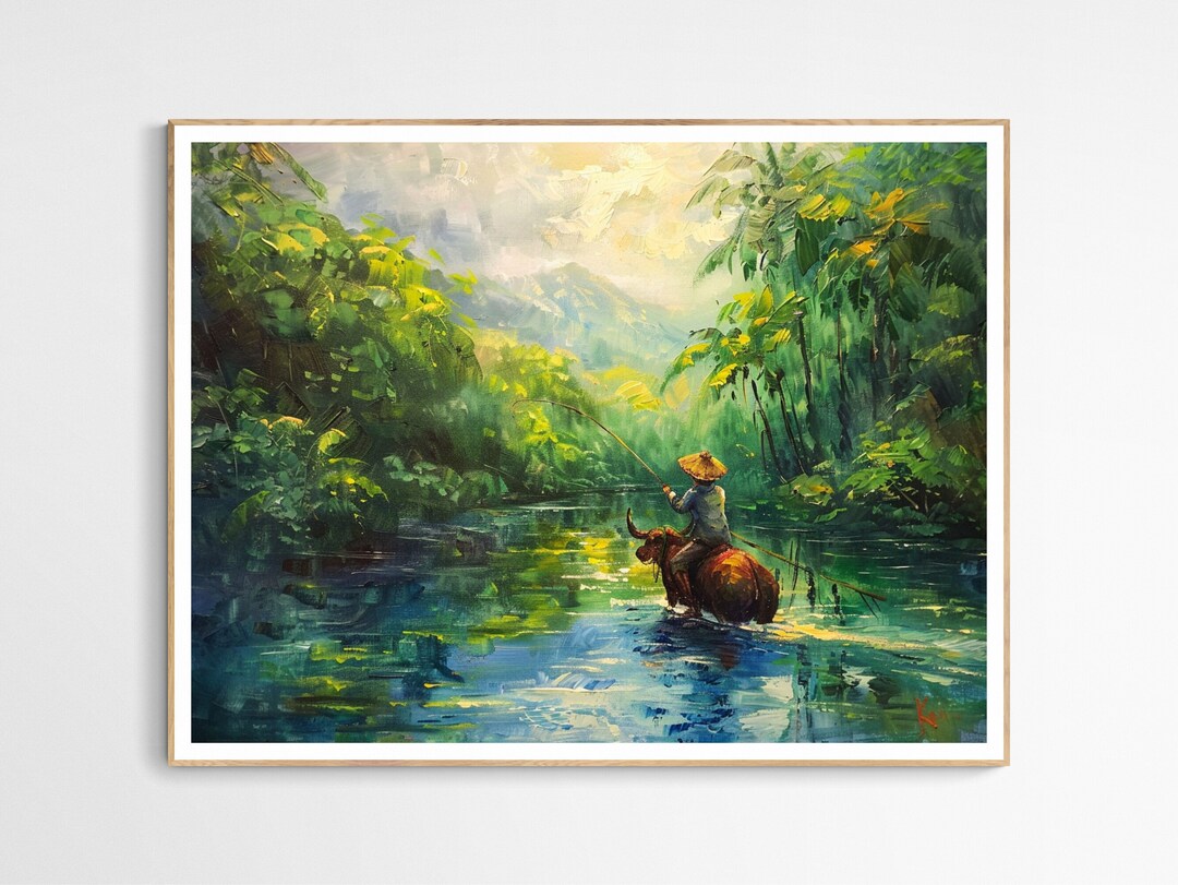 Tranquil Carabao and the Villager Art Print | Traditional Filipino Life ...