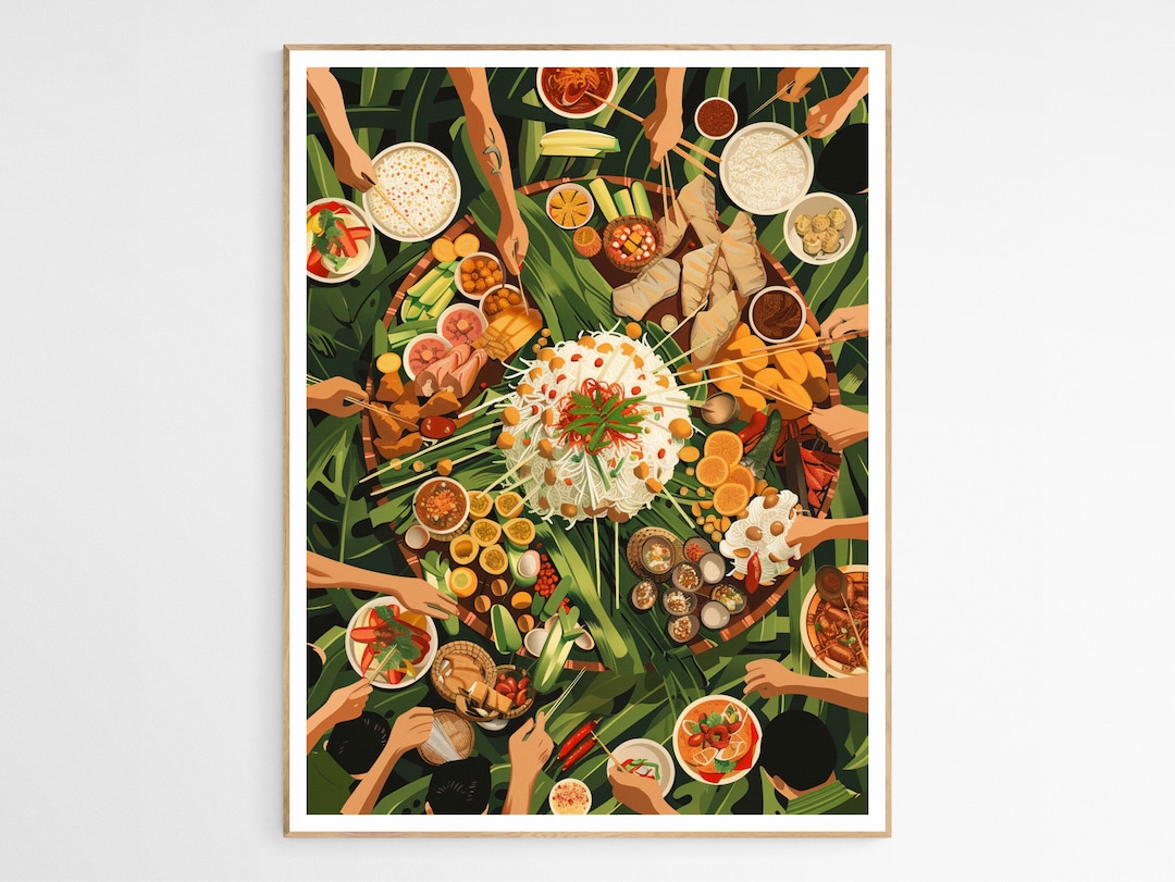 Stunning Filipino Boodle Fight Feast Art Print | Authentic Filipino ...