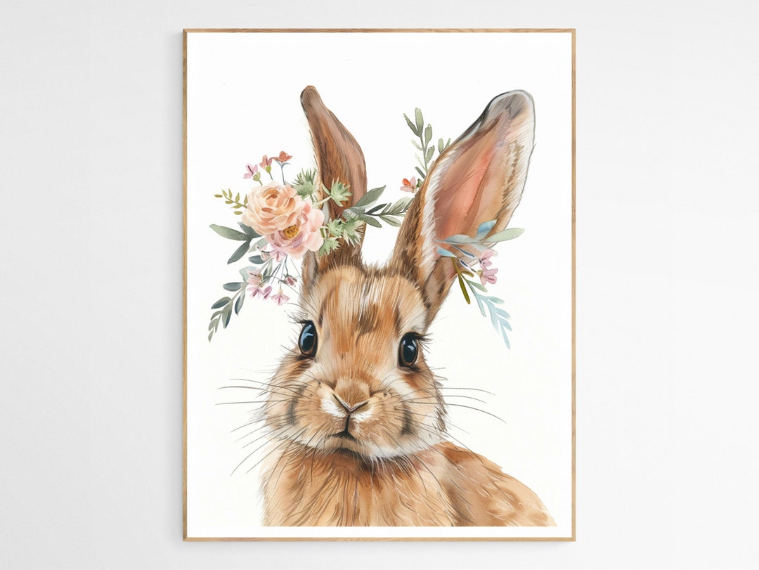 Cute Bunny Art Print | Nursery Animal Print, Playful Animal Art Print ...