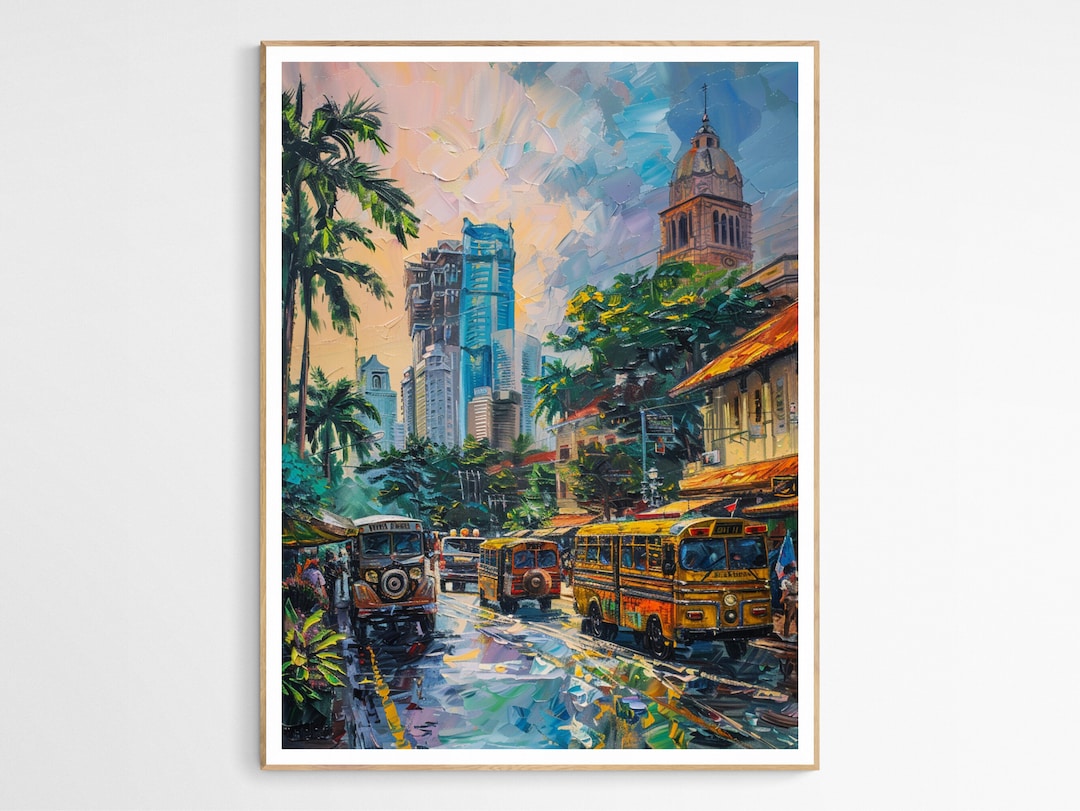 Rare Manila Philippines City Art Print | Philippines Jeepney Art ...