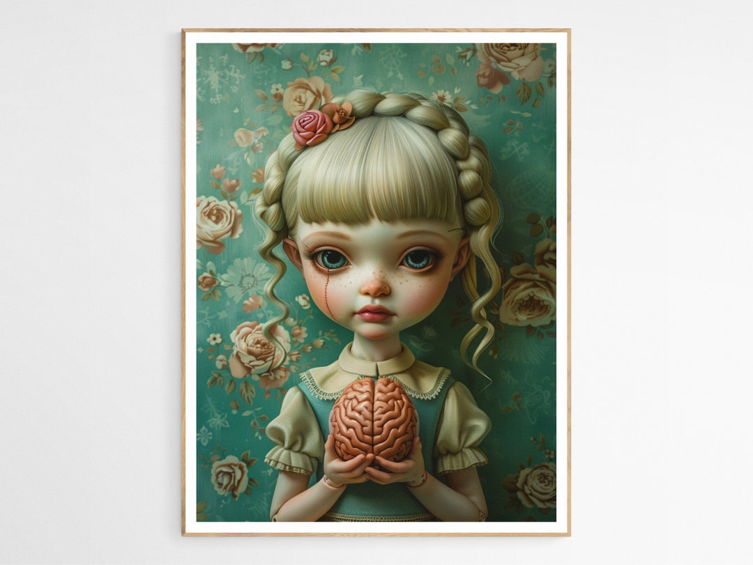 Celine Doll and the Brain Doll Art Print | Cute Whimsical Doll Art Decor, Rare Gift for Her ...