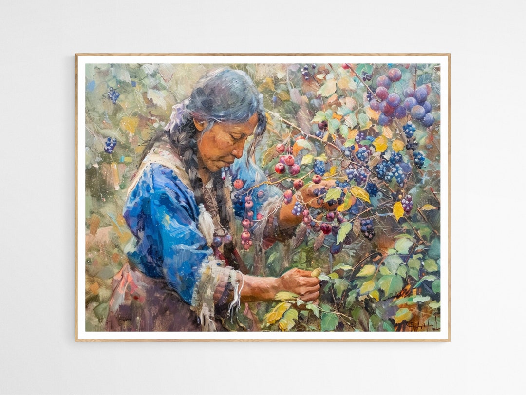 Woman Picking Berries Native American Art Print Authentic Heritage Art ...
