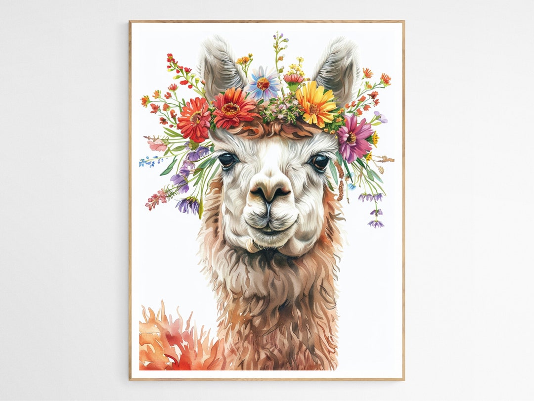 Alpaca Flower Crown Nursery Art Print | Girls Bedroom Decor, Alpaca ...