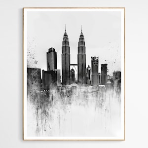 Petronas Twin Towers Outline Art Print | Travel Poster, Beautiful ...