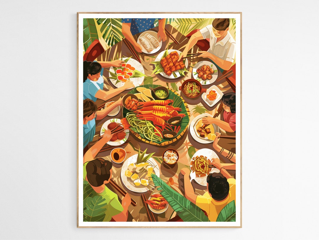 Gather Around Filipino Boodle Fight Feast Art Print | Pinoy Art Decor ...