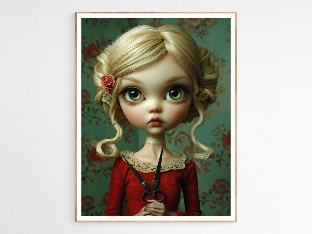 Creepy Ellie Doll and the Scissors Art Print | Vintage Horror Wall ...