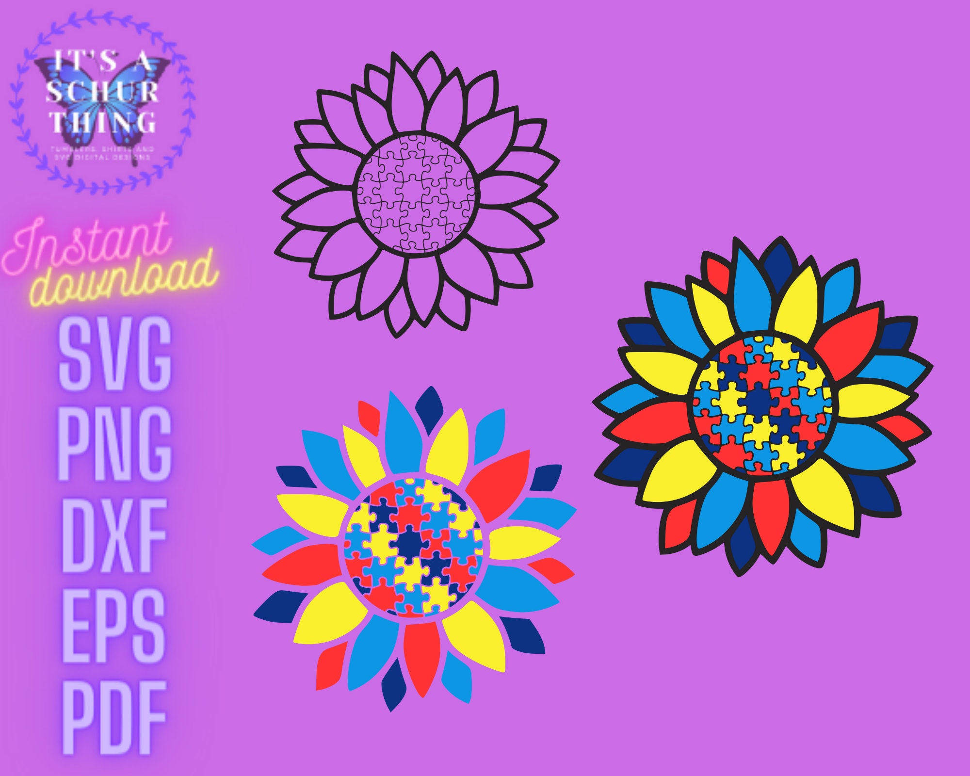 Autism Awareness Sunflower Easy Layered Cute Cut File | Etsy