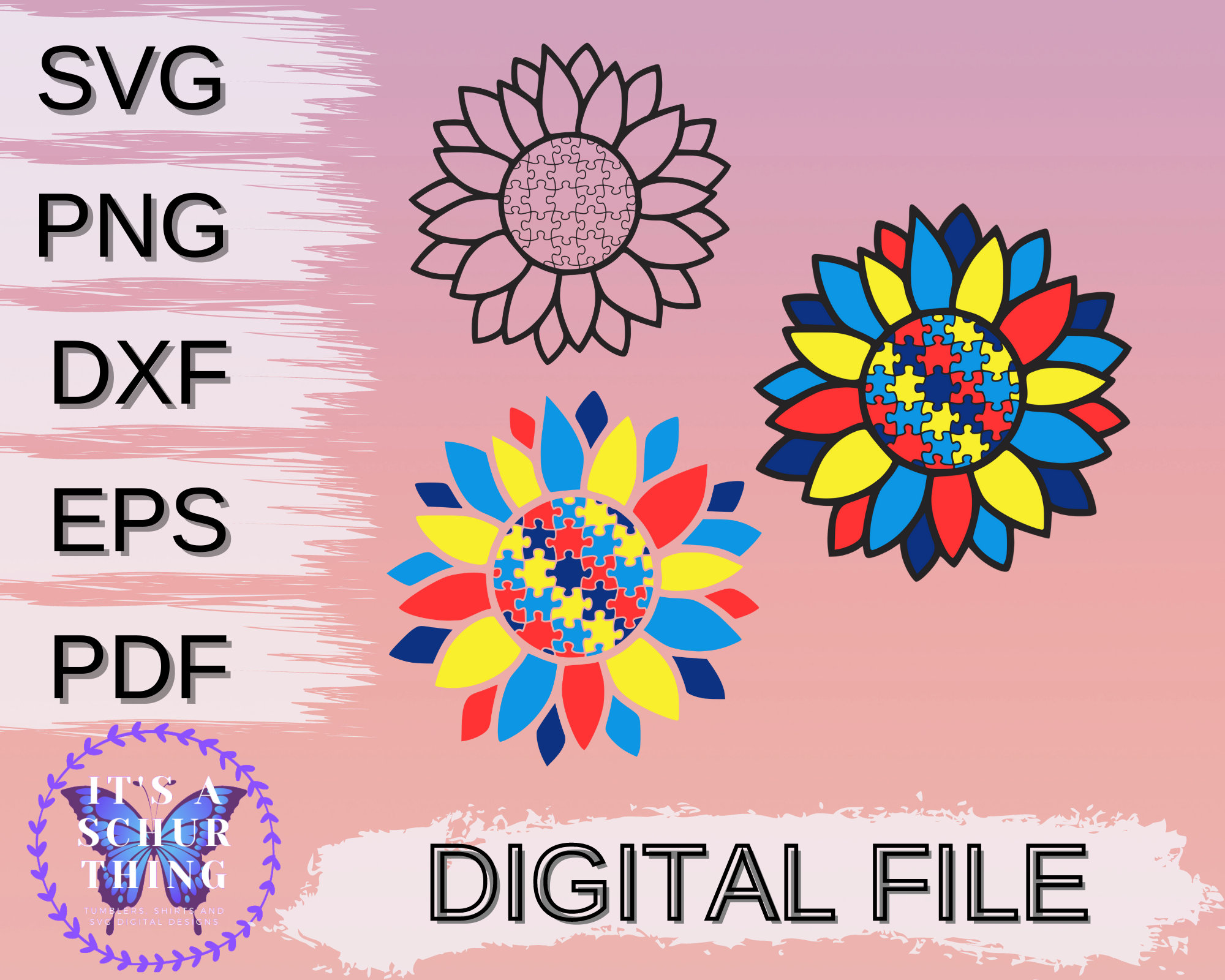 Autism Awareness Sunflower, Easy Layered, Cute Cut File, Instant ...