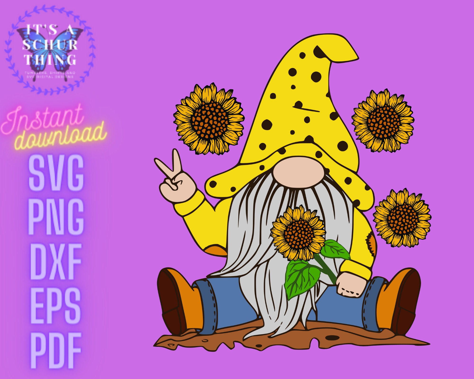 Cute Adorable Sunflower Gnome Hippie Peace Sign Instant | Etsy